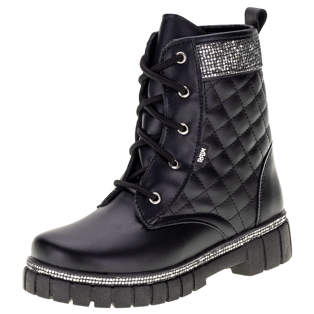 Bota Infantil Feminina Coturno Nilqi 1510 PRETO - cloviscalcados