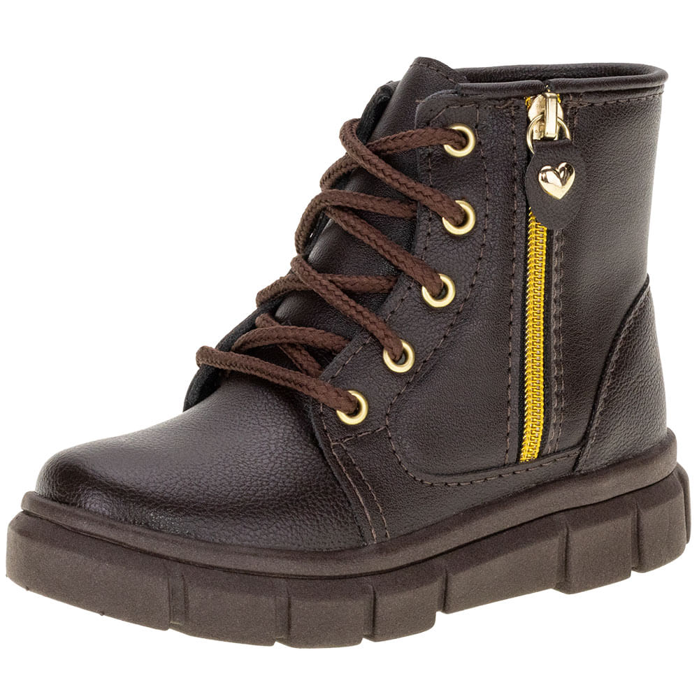 Bota Infantil Feminina Coturno Lily Kids 16030 CAFÉ - cloviscalcados