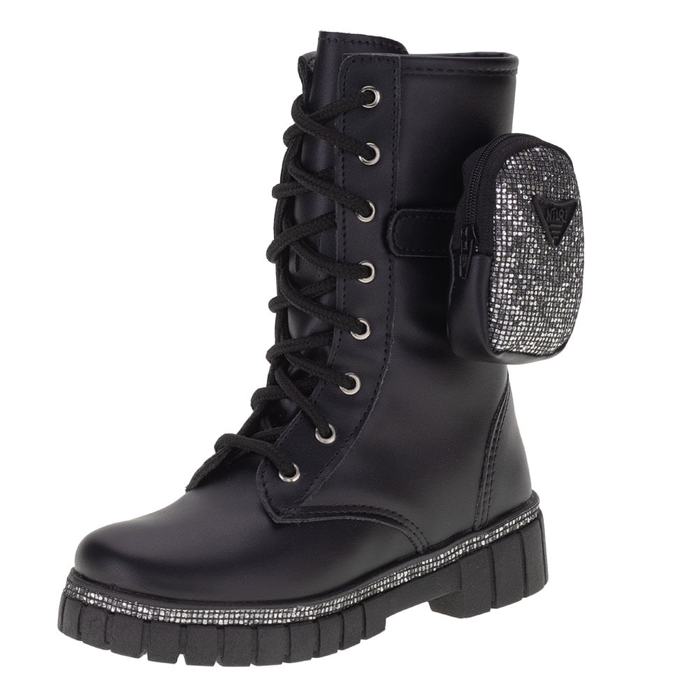 Bota Infantil Feminina Coturno Nilqi - 1560 PRETO - cloviscalcados