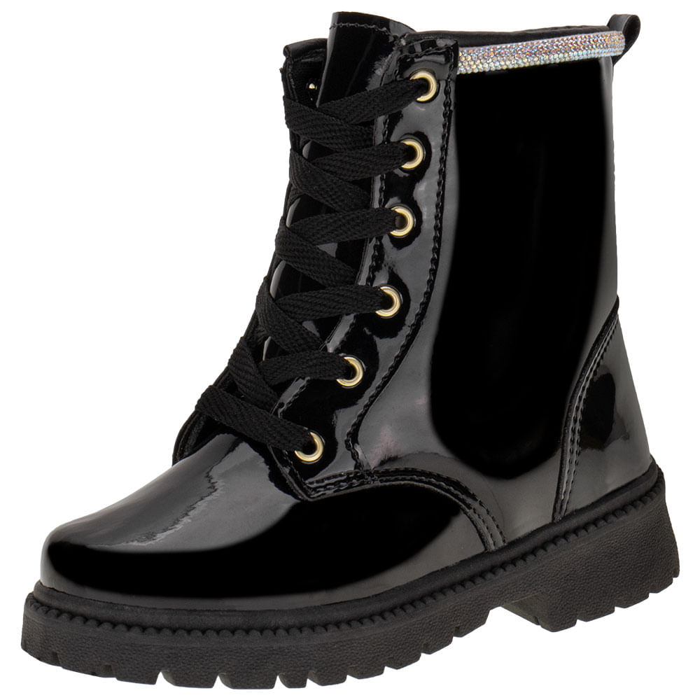 Bota Infantil Feminina Coturno Gracinha 0087 VERNIZ/PRETO - cloviscalcados