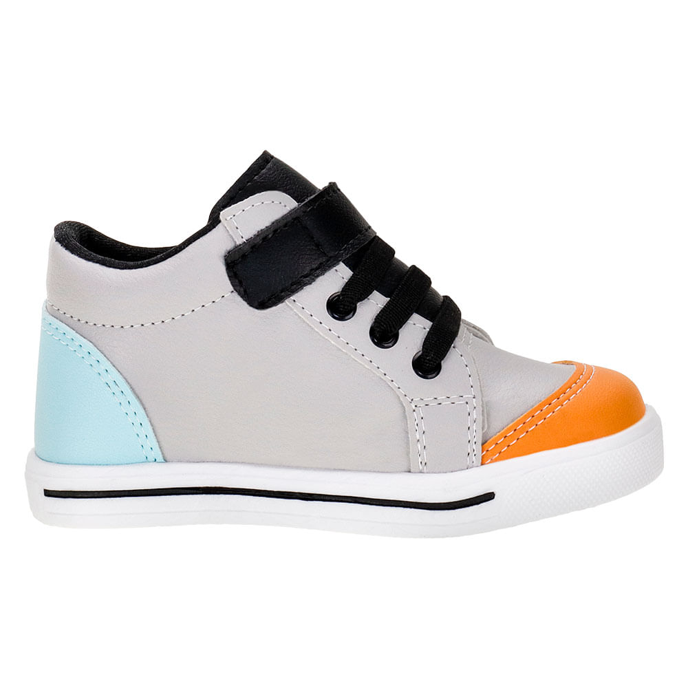 Tênis Infantil Masculino Cano Alto Lindo Jú 502477 CINZA/LARANJA - cloviscalcados
