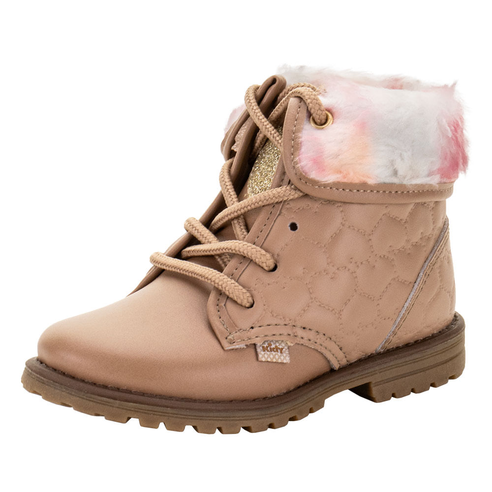 Bota Infantil Feminina Coturno Fashion Kidy 0840086 BEGE/ROSA ...