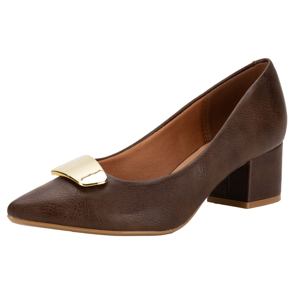 Sapato Feminino Salto Grosso Vizzano 1220377 CHOCOLATE - cloviscalcados