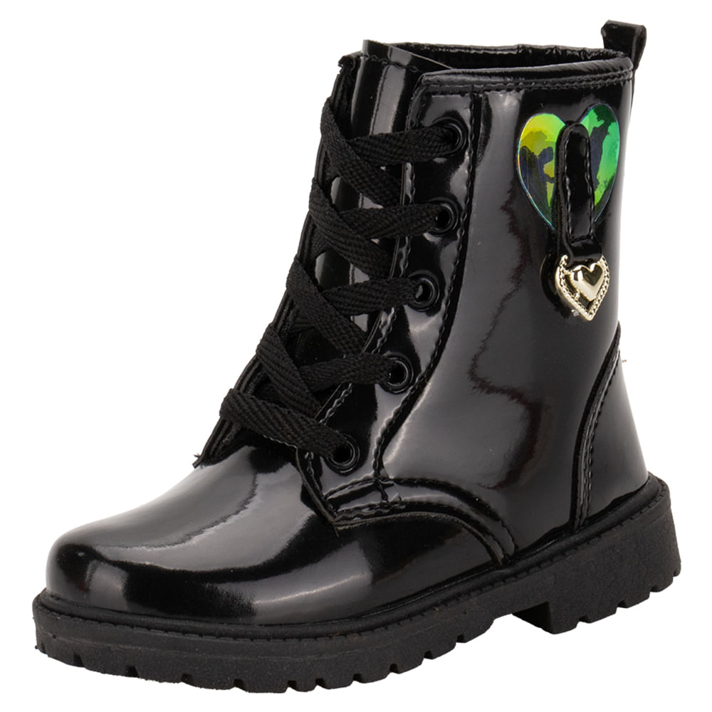 Bota Infantil Feminina Coturno Gracinha 812 VERNIZ/PRETO - cloviscalcados