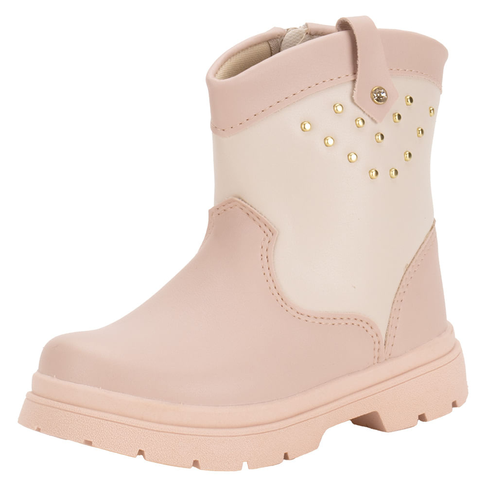 Bota Infantil Feminina Lily Kids 15103 BEGE/ROSA - cloviscalcados