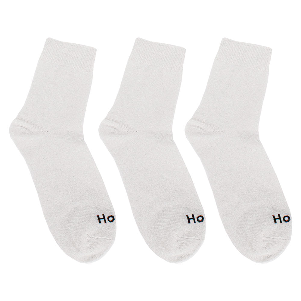 Kit Com 3 Pares de Meias Cano Longo Hoahi 18096 BRANCO - cloviscalcados