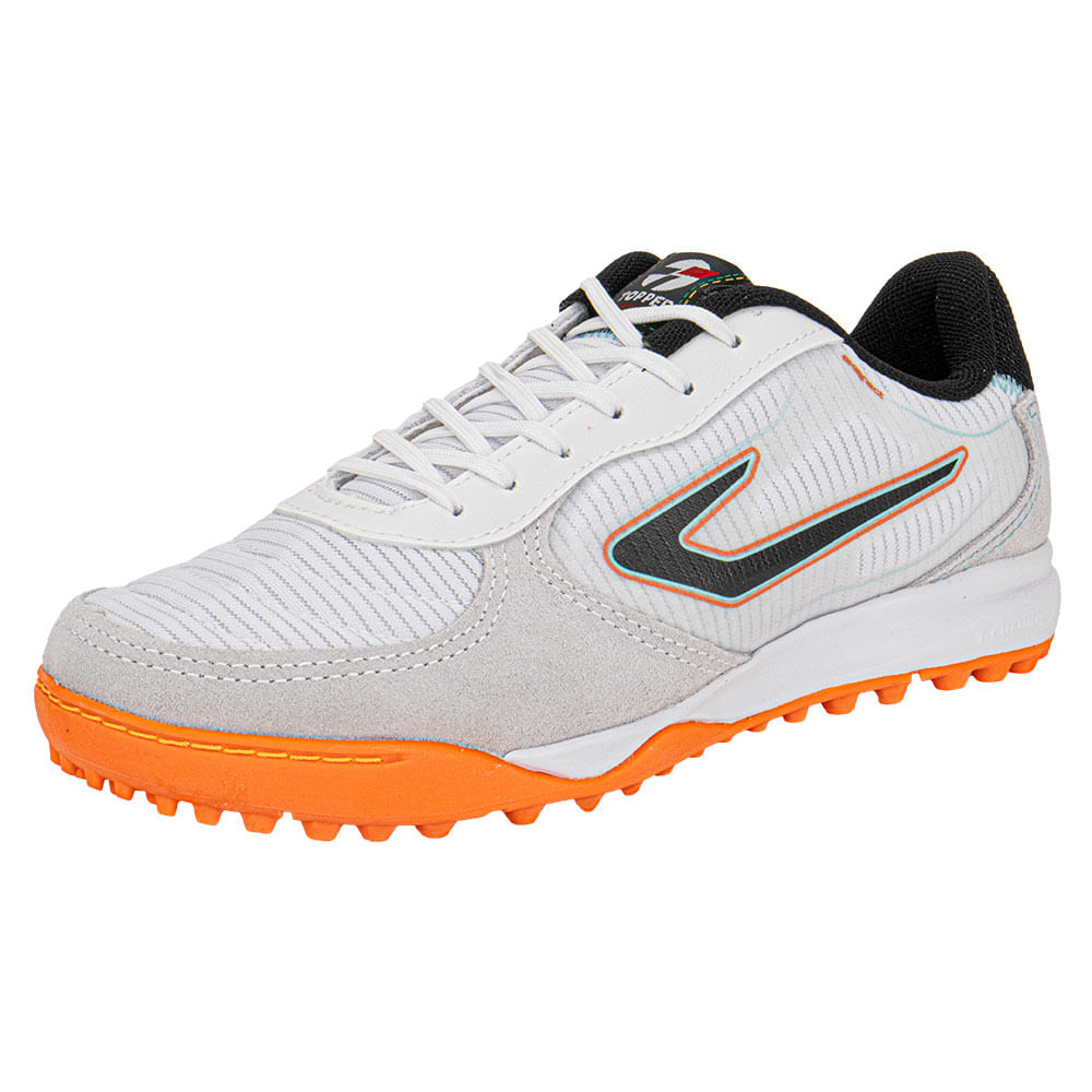 Chuteira Society Letra IV Topper TP0499 BRANCO/LARANJA - cloviscalcados