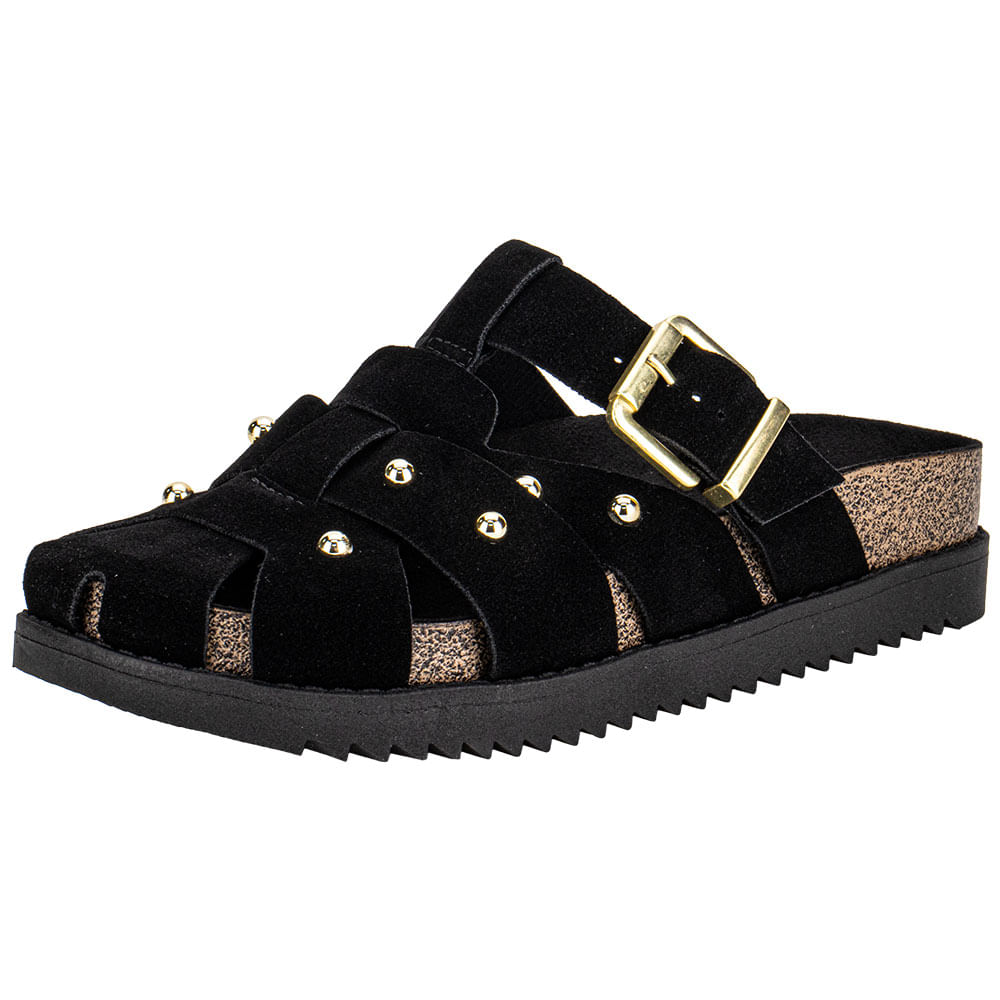 Sapato Feminino Mule Flat Moleca 5500118 PRETO/CAMURÇA | Clovis Calçados