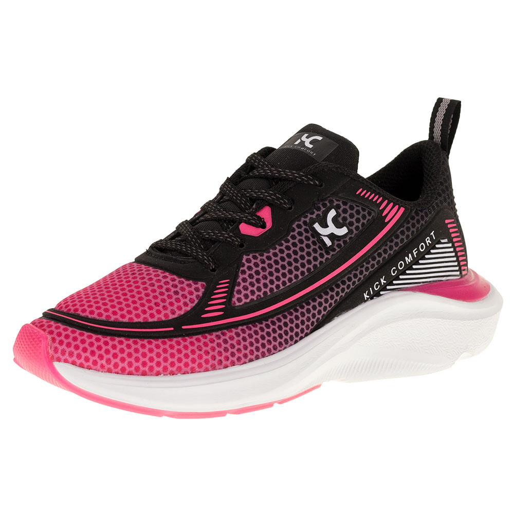 Tênis Feminino Kick Confort Vantage Box 200 - KC2266 PRETO/ROSA ...